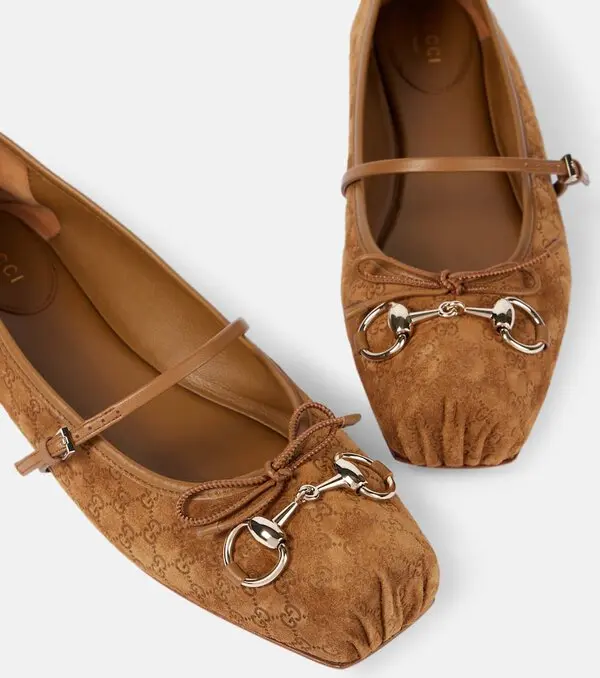 Gucci Horsebit Gg Suede Ballet Flats