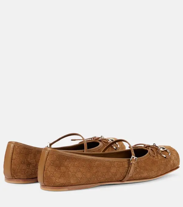 Gucci Horsebit Gg Suede Ballet Flats