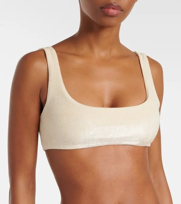 Jade Swim Rounded Edges Terry Bikini Top - Beige