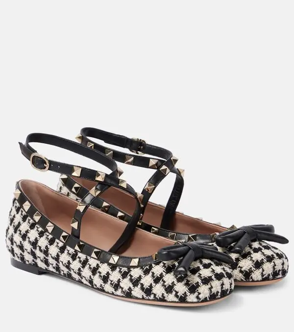 Valentino Garavani Rockstud Boucle Ballet Flats - Black