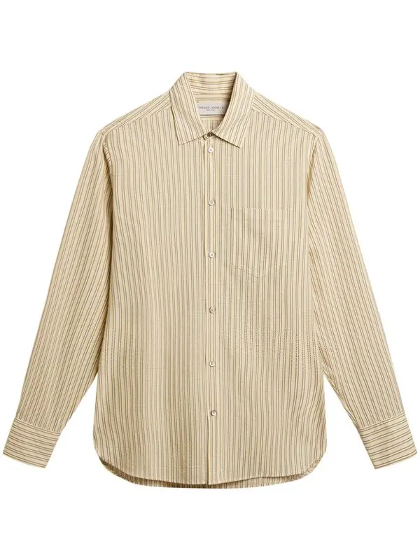 GOLDEN GOOSE Ecru Cotton Shirt With Narrow Black Stripes