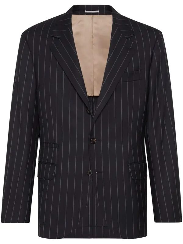 Brunello Cucinelli Pinstripe Wool Blazer - Black
