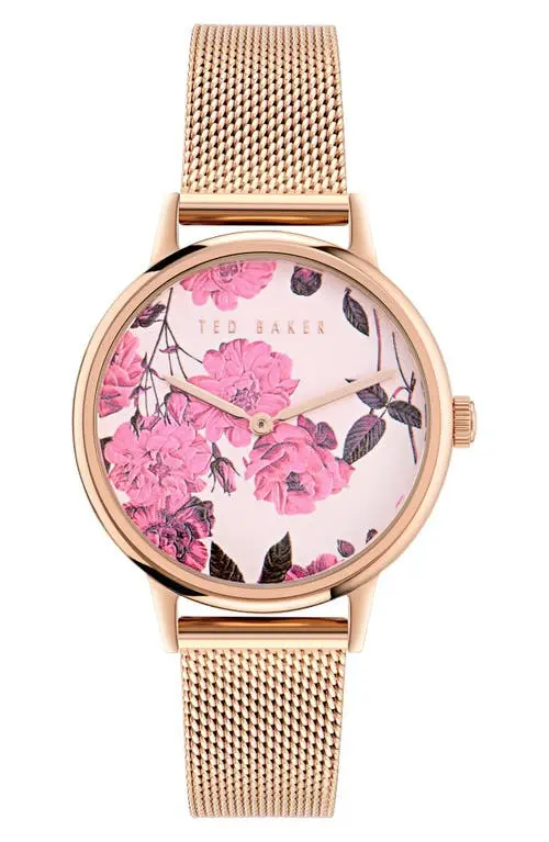Ted Baker London Phylipa Stainless Steel Mesh Strap Watch - Rose Goldone