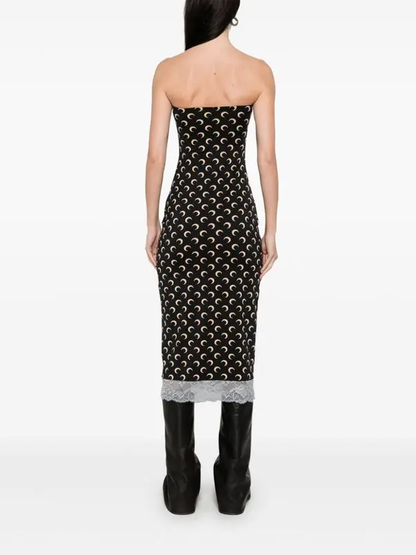 MARINE SERRE Moon-logo Strapless Midi Dress - Black