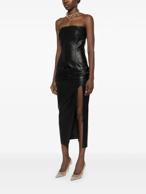 Attico Leather Midi Dress - Black