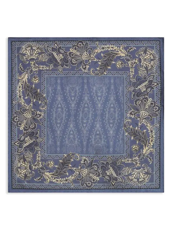 Etro Leafy-print Silk Pocket Square - Blue