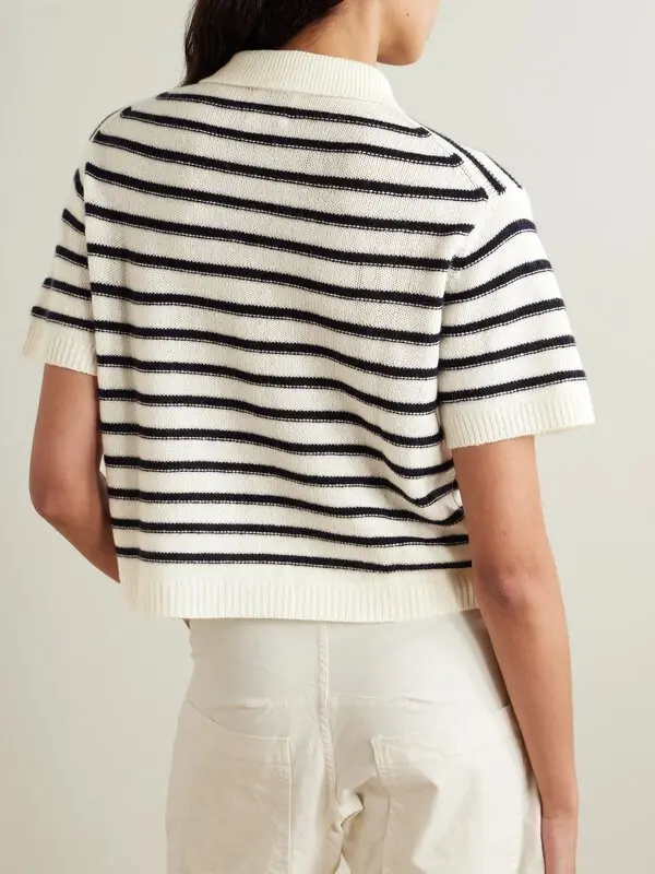 ALLUDE Striped Wool And Cashmere-blend Polo Sweater