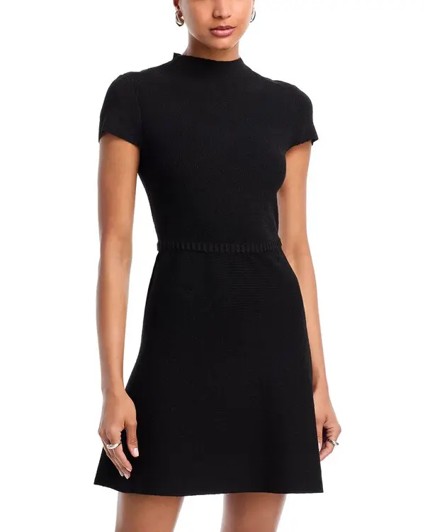 Aqua Boucle Mock Neck Mini Dress - Black