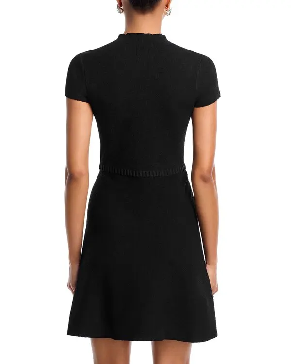 Aqua Boucle Mock Neck Mini Dress - Black