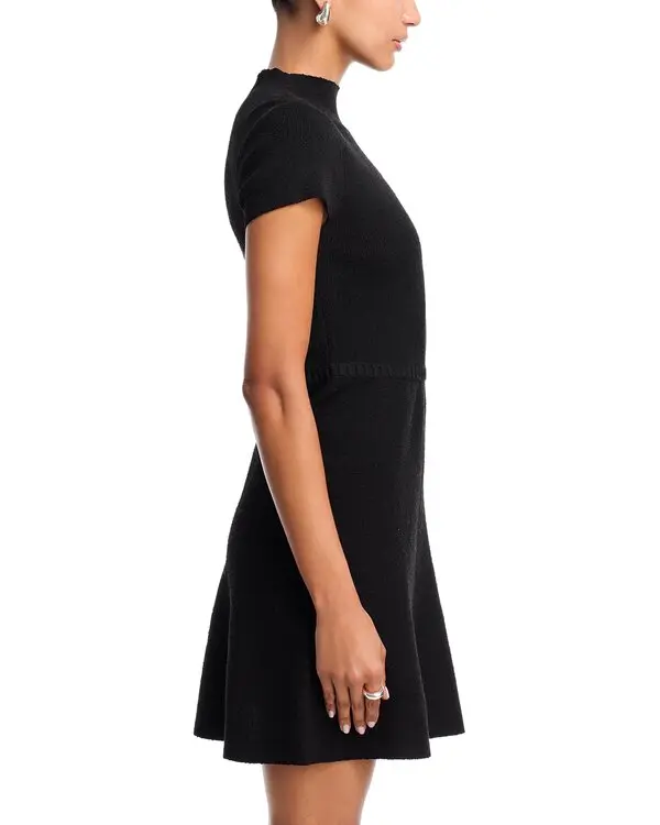 Aqua Boucle Mock Neck Mini Dress - Black