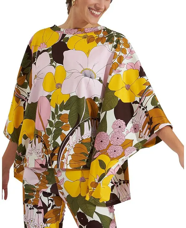 La DoubleJ Meditation Poncho - Big Flower Rose Pink