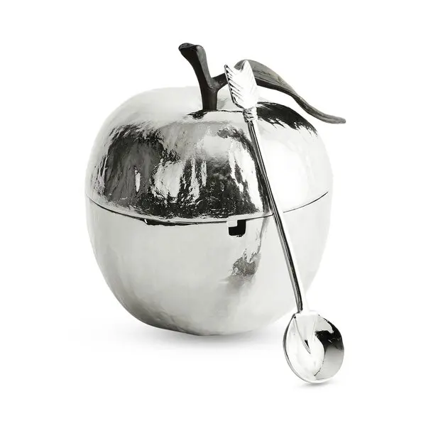Michael Aram Apple Honey Pot With Spoon - Silver