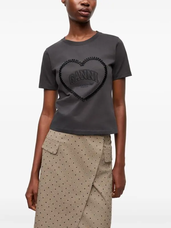 GANNI Heart-motif T-shirt - Grey
