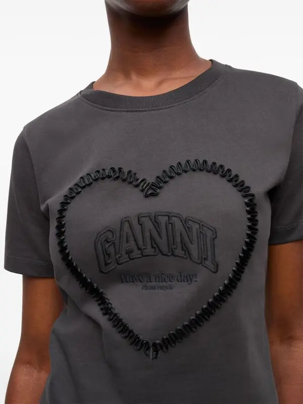 GANNI Heart-motif T-shirt - Grey