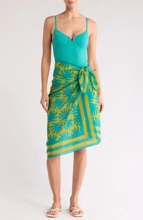 Solid & Striped The Elena Abstract Print Cotton & Silk Cover-up Pareo - Chartreuse / Teal