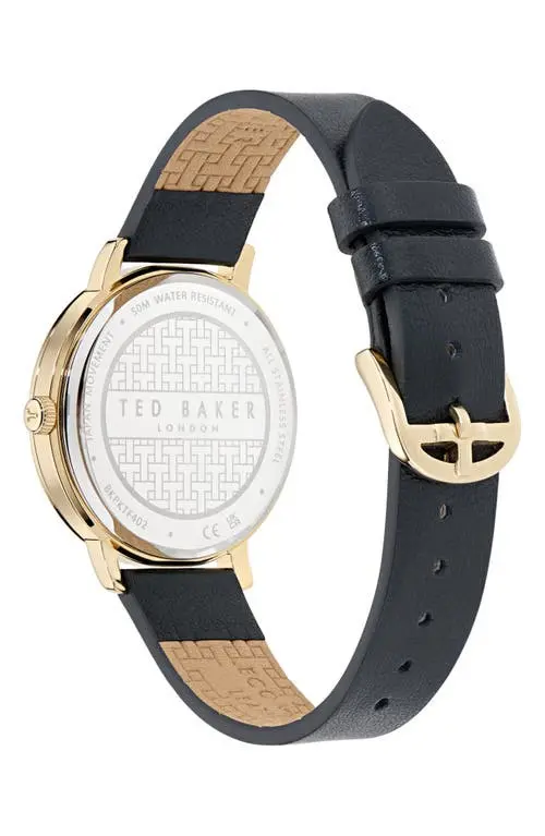Ted Baker London Floral Leather Strap Watch - Black