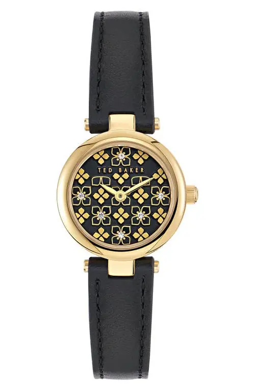 Ted Baker London Jolyye Leather Strap Watch - Black