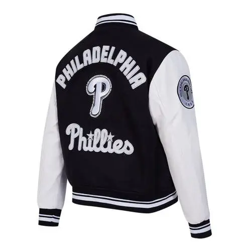 PRO STANDARD Philadelphia Phillies Faux Pearl Embellished Varsity Jacket - Black