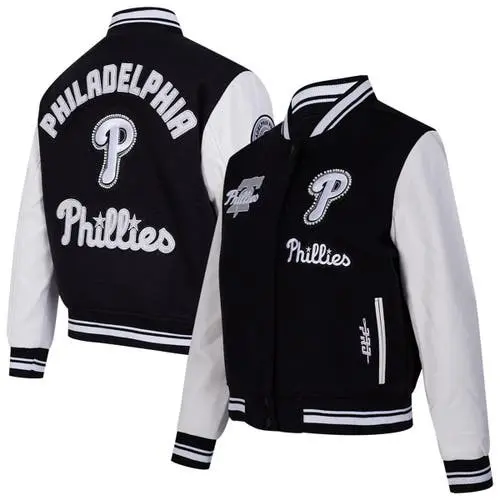 PRO STANDARD Philadelphia Phillies Faux Pearl Embellished Varsity Jacket - Black