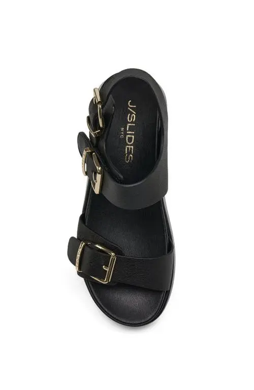 J/SLIDES NYC Brooke Wedge Sandal - Black