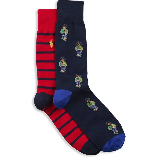 Ralph Lauren Big & Tall Mini Bear 2-pack Crew Socks - Navy