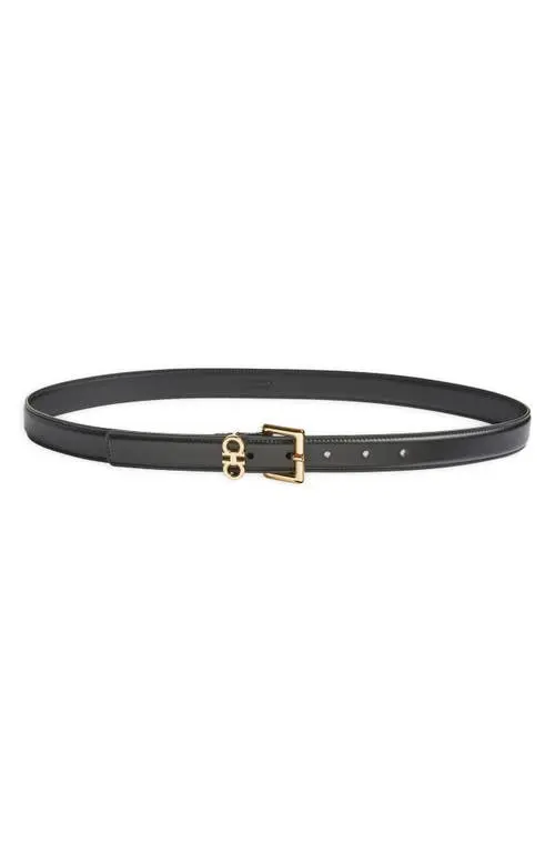 FERRAGAMO Slim Gancio Leather Belt - Nero
