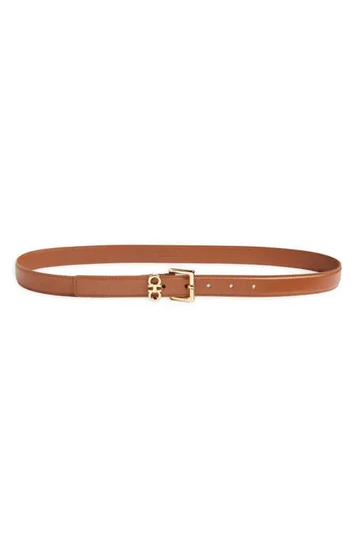 FERRAGAMO Slim Gancio Leather Belt - New Cognac