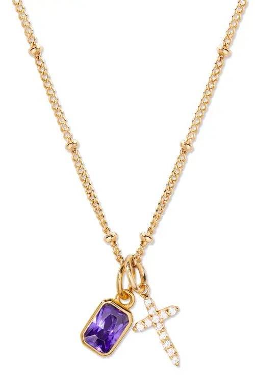 BROOK & YORK Josephine Cross & Birthday Pendant Necklace - Gold February