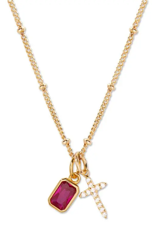 BROOK & YORK Josephine Cross & Birthday Pendant Necklace - Gold July