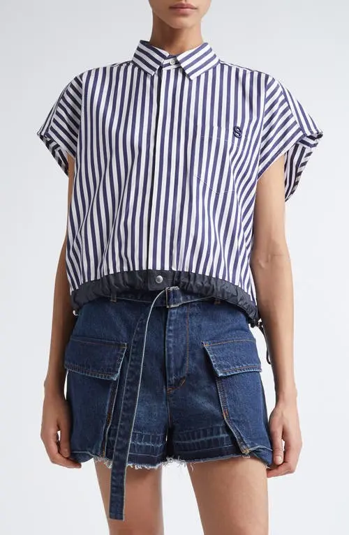 Sacai X Thomas Mason Mixed Media Top - Navy Stripe