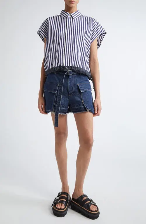 Sacai X Thomas Mason Mixed Media Top - Navy Stripe