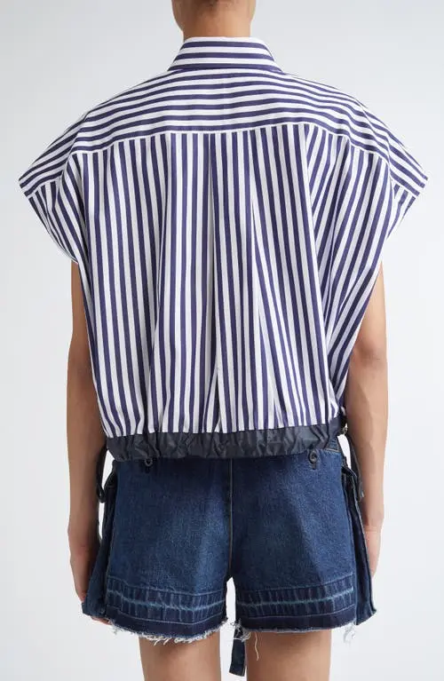 Sacai X Thomas Mason Mixed Media Top - Navy Stripe