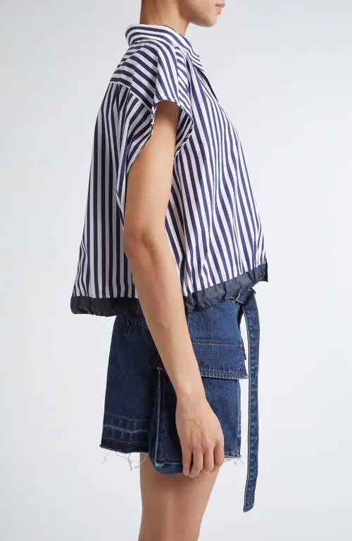 Sacai X Thomas Mason Mixed Media Top - Navy Stripe
