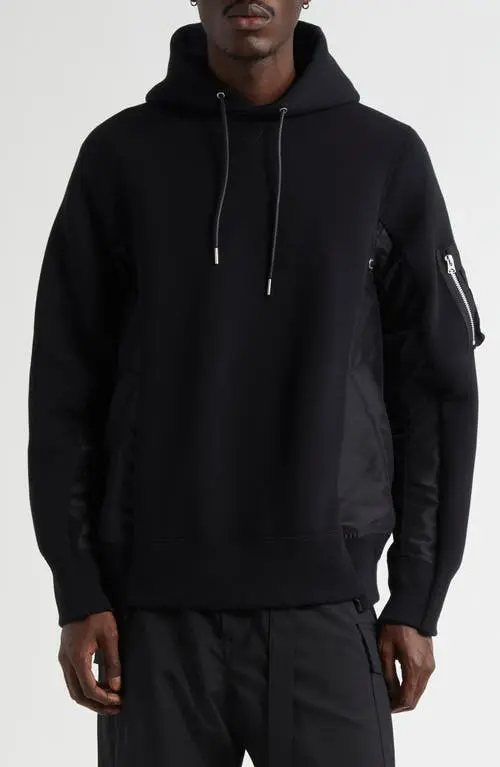 Sacai Sponge Sweat Mixed Media Hoodie - Black/ Black 002