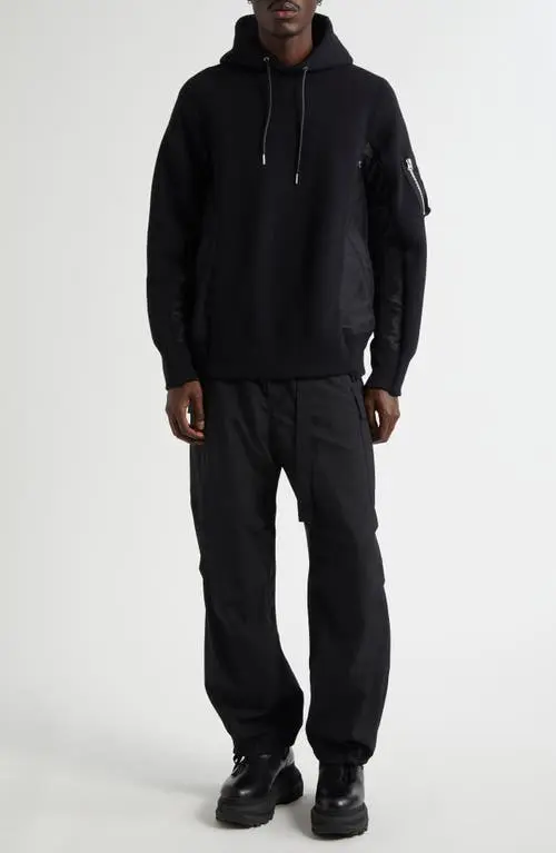 Sacai Sponge Sweat Mixed Media Hoodie - Black/ Black 002