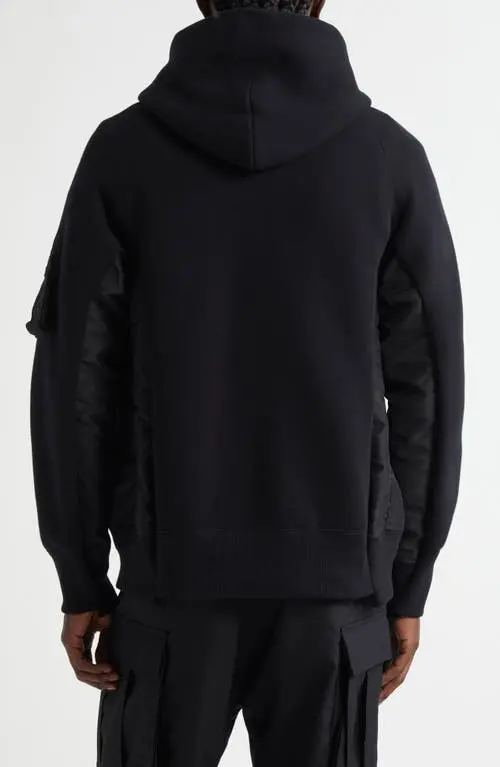 Sacai Sponge Sweat Mixed Media Hoodie - Black/ Black 002