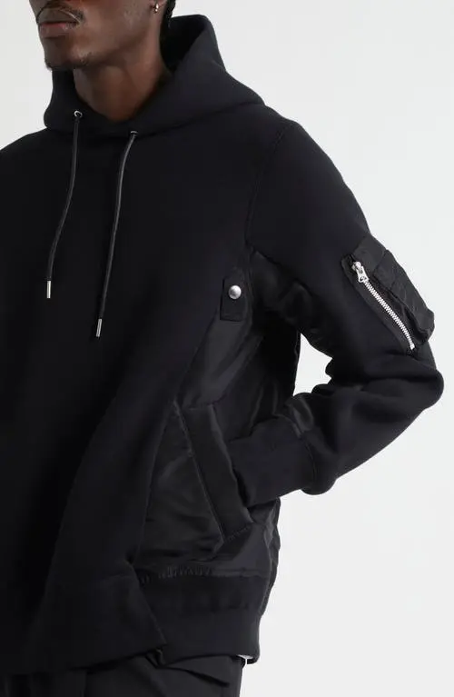 Sacai Sponge Sweat Mixed Media Hoodie - Black/ Black 002