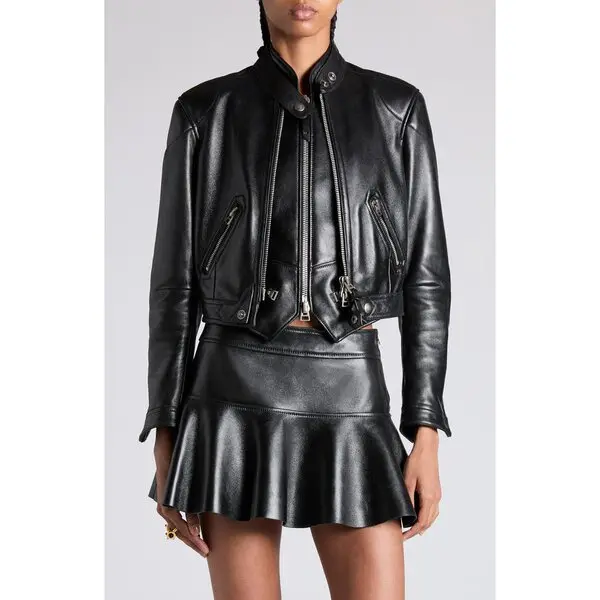 TOM FORD Glossy Plongé Lambskin Leather Zip Jacket