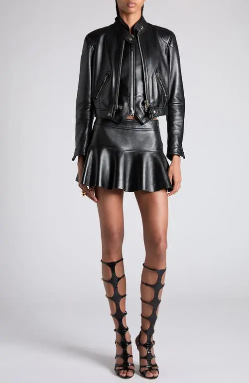 TOM FORD Glossy Plongé Lambskin Leather Zip Jacket