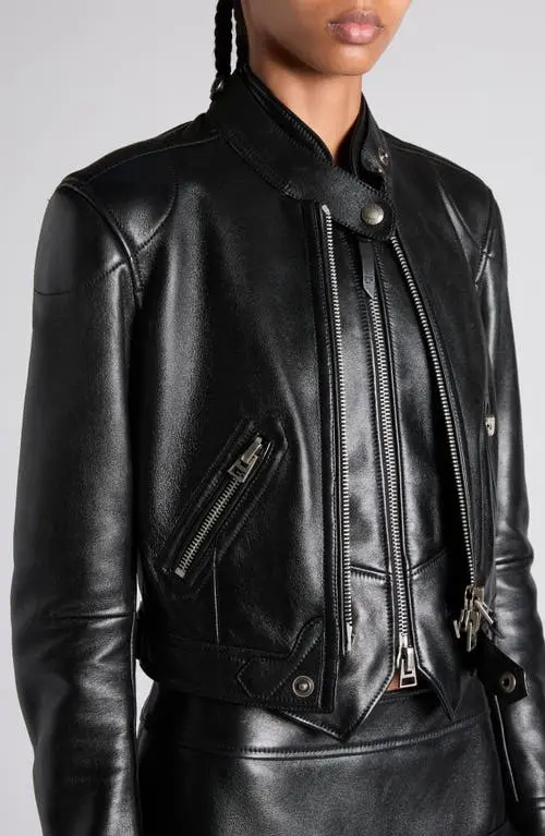 TOM FORD Glossy Plongé Lambskin Leather Zip Jacket