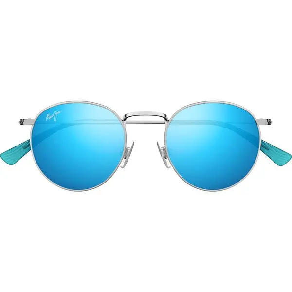Maui Jim Pukaua 50mm Polarized Round Sunglasses - Silver/ Blue Hawaii