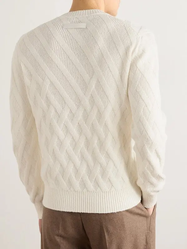 Zegna Leather-trimmed Basketweave Cotton Sweater