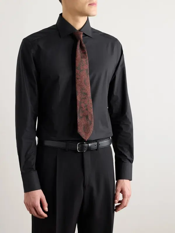 Zegna Trofeo Cutaway-collar Cotton-poplin Shirt - Black