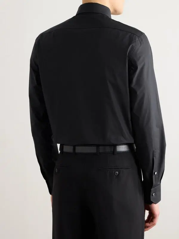 Zegna Trofeo Cutaway-collar Cotton-poplin Shirt - Black