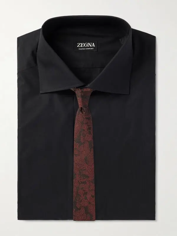 Zegna Trofeo Cutaway-collar Cotton-poplin Shirt - Black