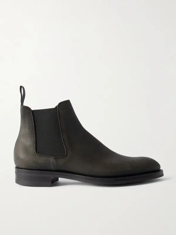 EDWARD GREEN Govan Waxed-suede Chelsea Boots - Gray