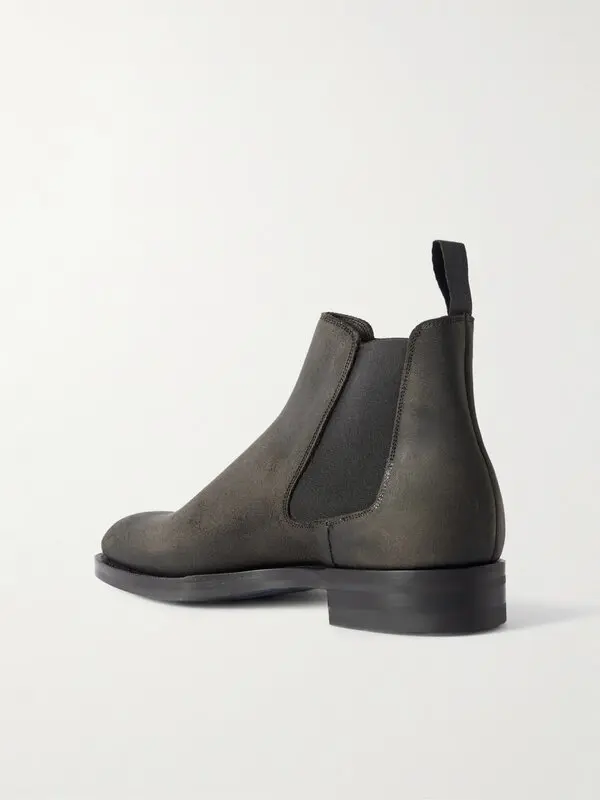 EDWARD GREEN Govan Waxed-suede Chelsea Boots - Gray