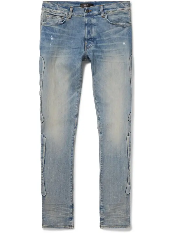Amiri 3d Bones Skinny-fit Appliquéd Jeans - Blue