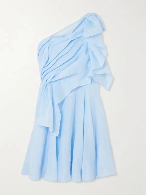 Aje Genesis One-Shoulder Ruffled Mini Dress In Blue - 40% Off | Editorialist