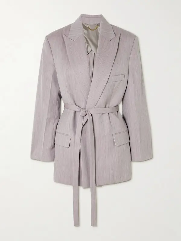 Victoria Beckham Belted Textured-wool Blazer